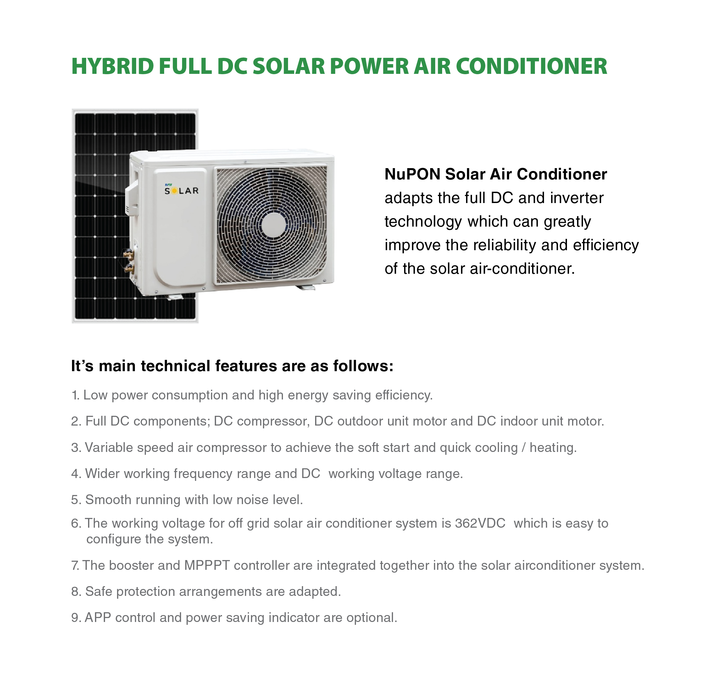 Full Dc Hybrid Solar Power Air Conditioner
